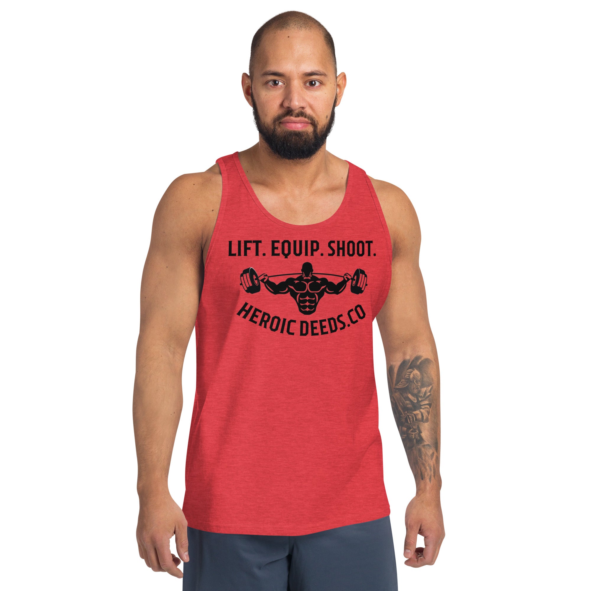 Lift. Equip. Shoot. Powerlifter Tank – Heroic Deeds Brand